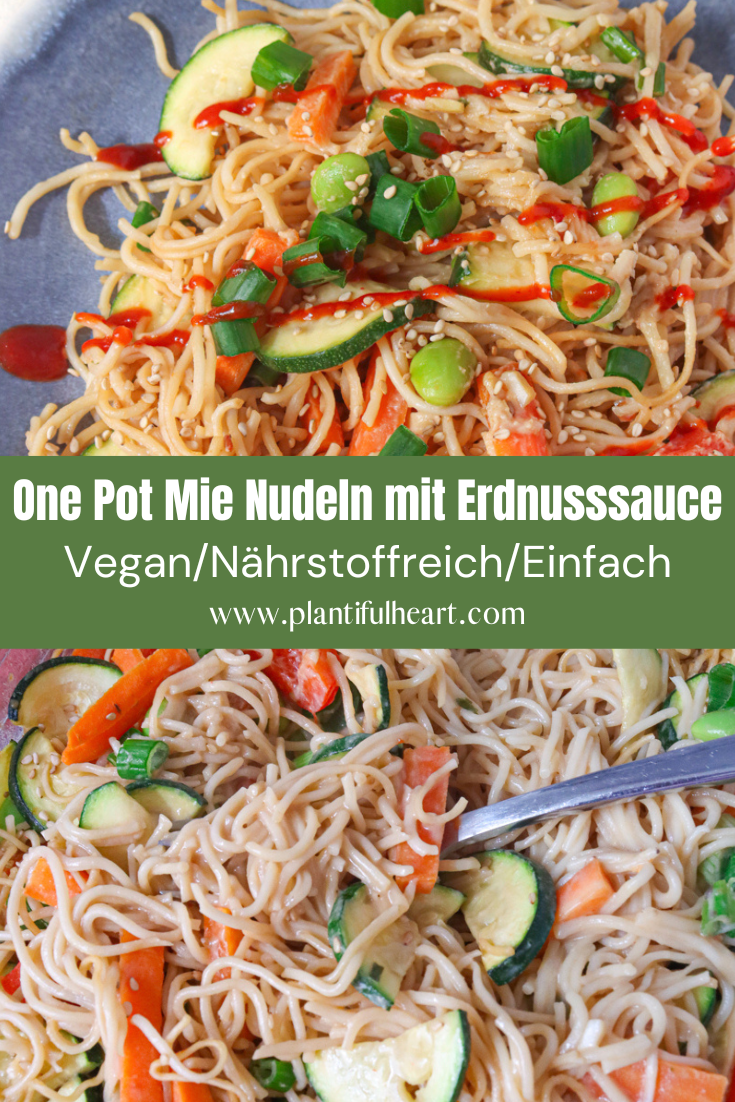 One Pot Mie Nudeln mit Gemüse und einfacher Erdnusssauce (Backofen Gericht)